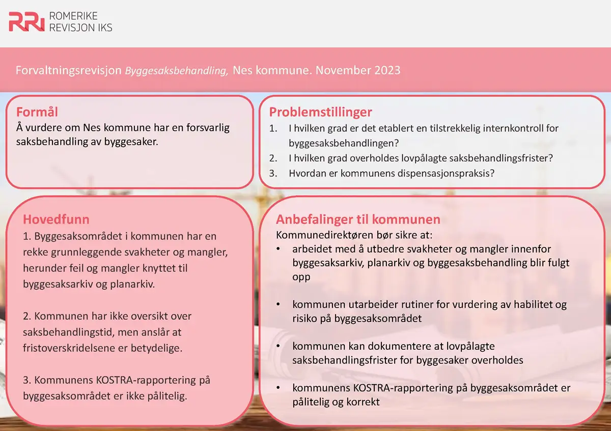 Byggesaksbehandling i Nes kommune | Romerike revisjon IKS