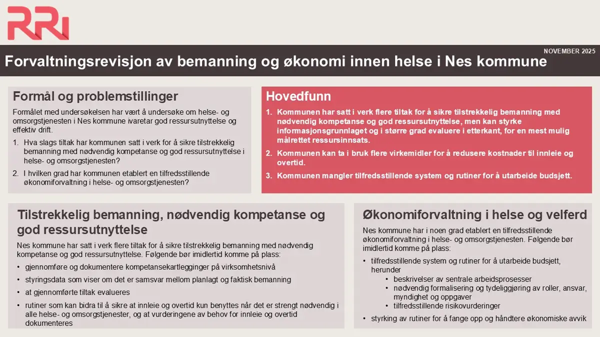 Bemanning og økonomi i helse- og omsorgstjenesten i Nes kommune ...